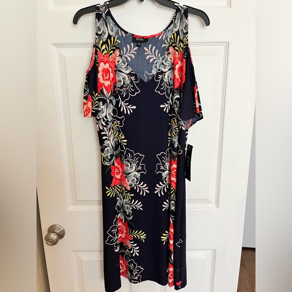 MSK | Dresses | Msk Sun Dress Ruffled Cold Shoulder Blue Navycoral ...